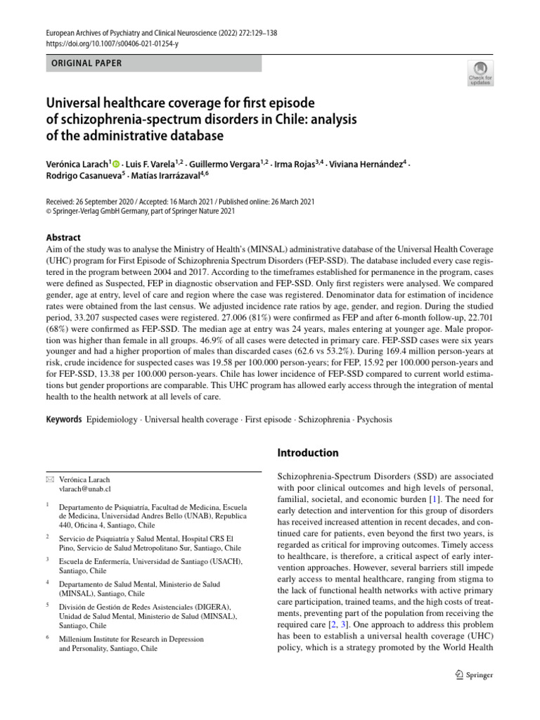 Universal Healthcare for Schizophrenia in Chile | PDF | Schizophrenia ...