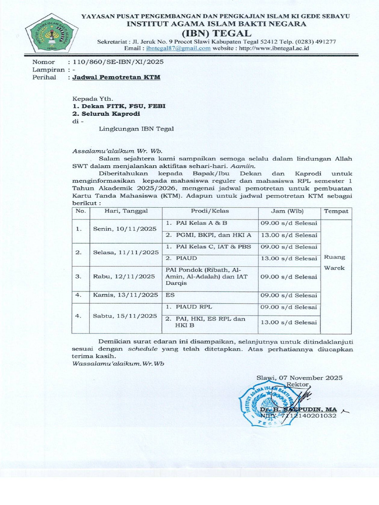 SE Jadwal Pemotretan KTM | PDF