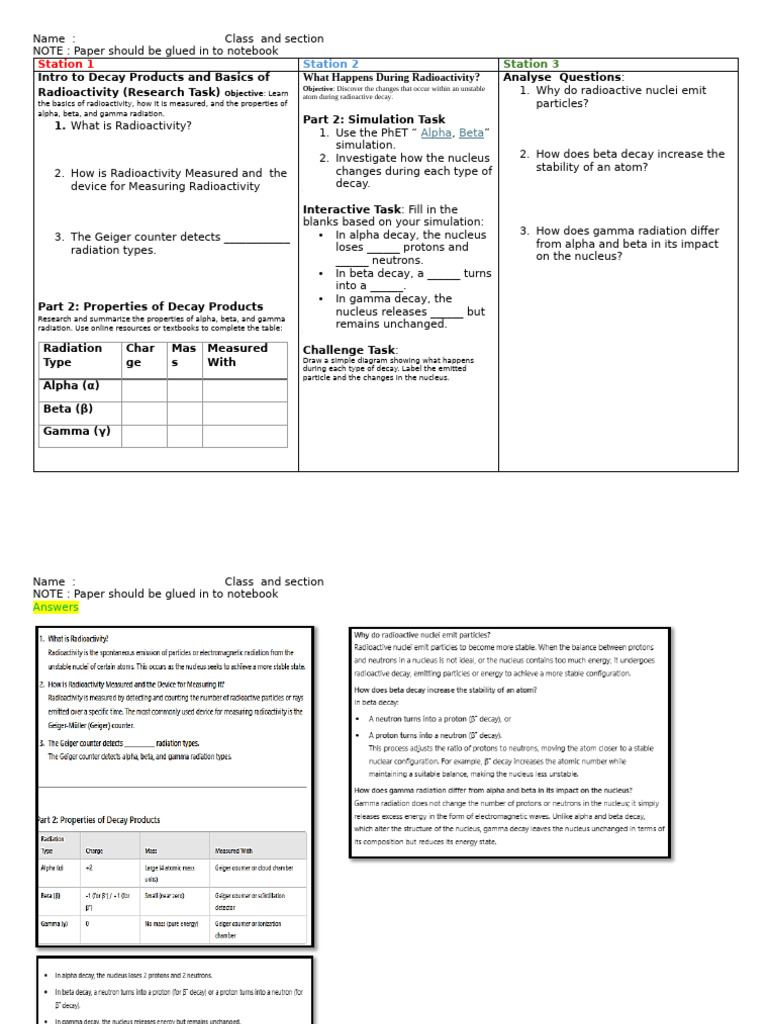 Worksheet Lesson1 | PDF | Radioactive Decay | Ionizing Radiation