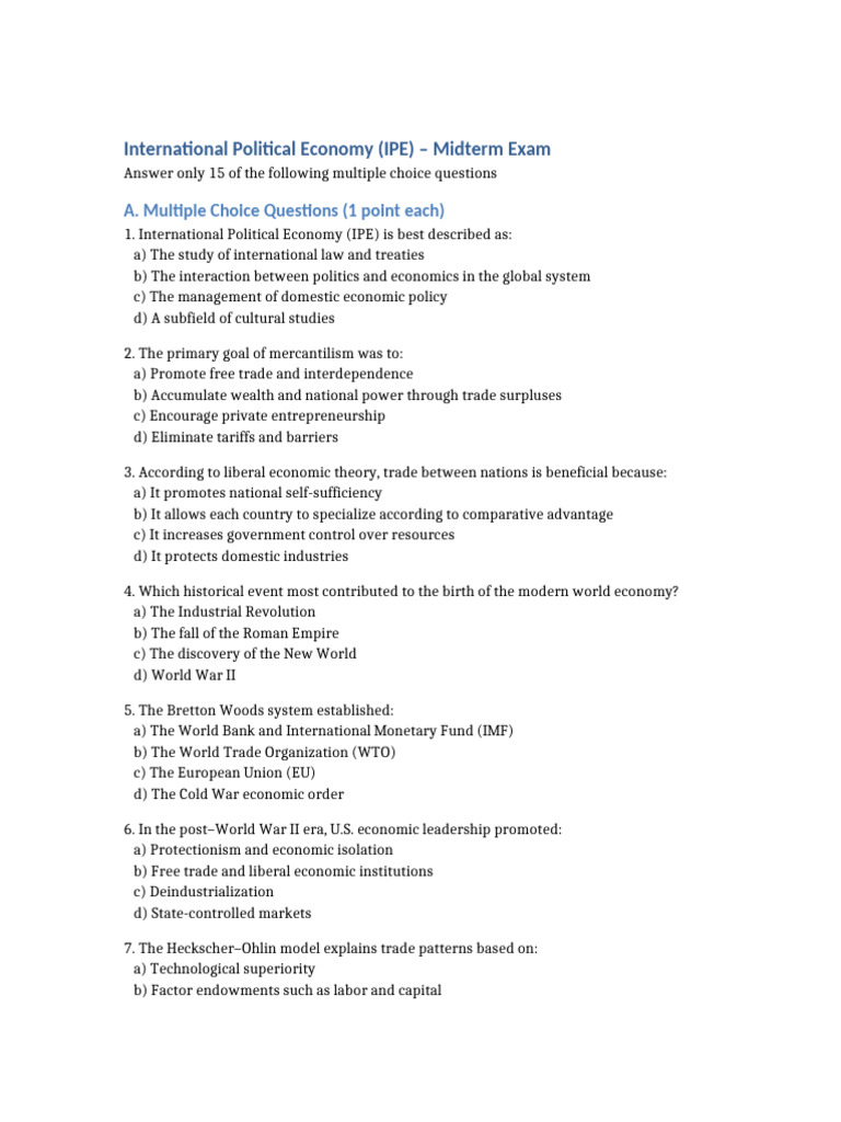 IPE Midterm Exam | PDF | Free Trade | Economies