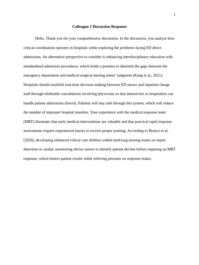 Colleague 1 Discussion Response | PDF