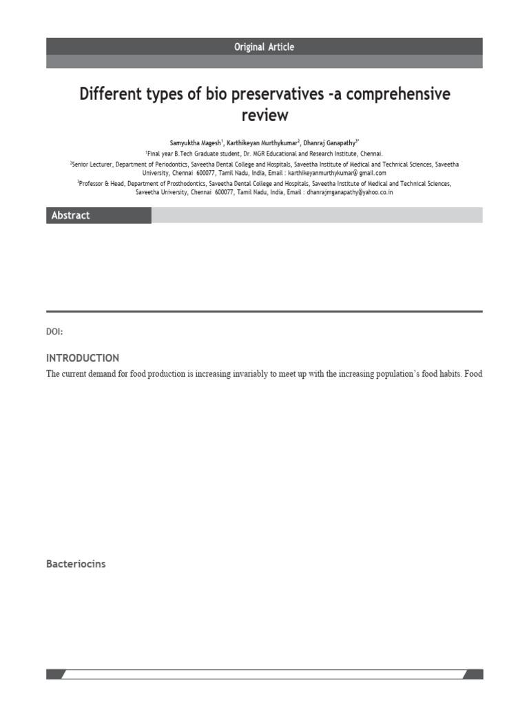 Different Types of Bio Preservatives - A Comprehensive Review | PDF ...