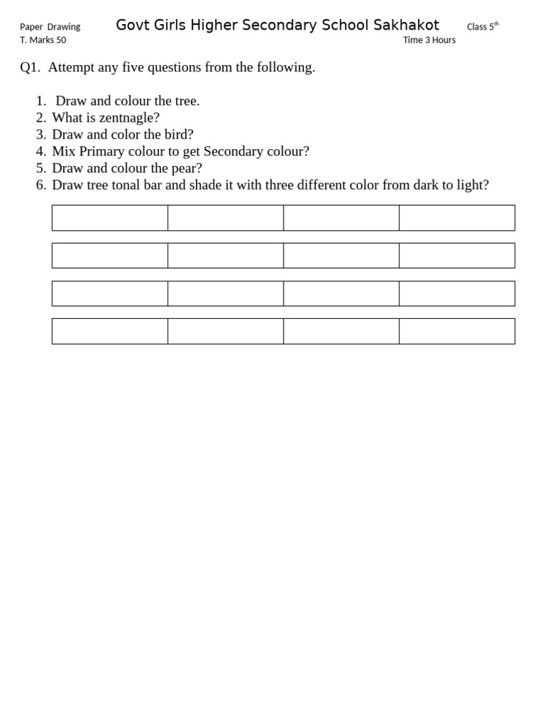 Class 5 Drawing Exam Questions | PDF