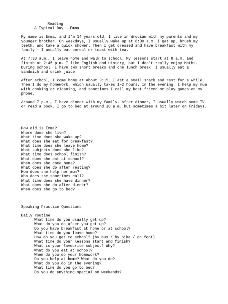 Description of A Typical Day | PDF | Lunch | Cuisine