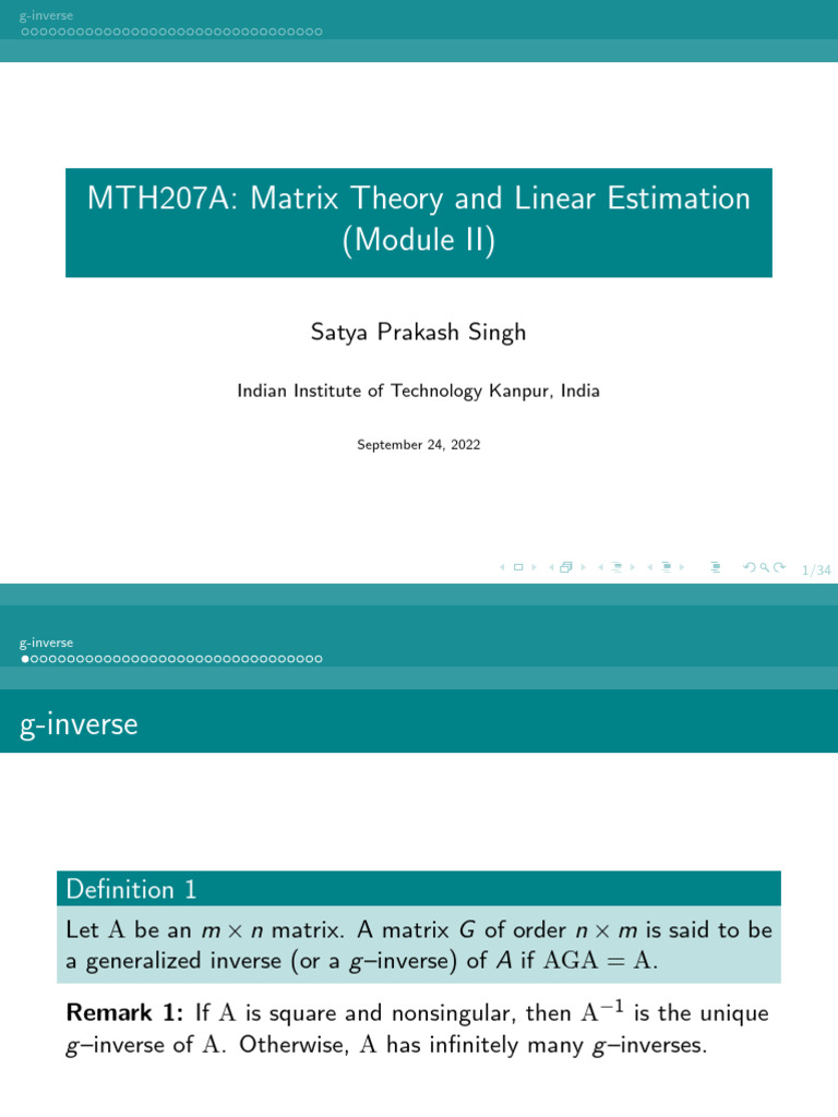01. Generalised Inverse (1) | PDF | Matrix (Mathematics) | Abstract Algebra