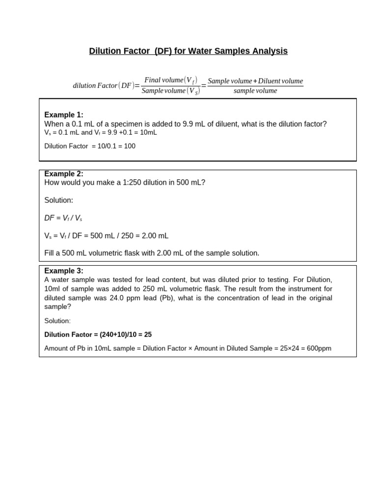 Dilution Factor For Water Analysis | PDF