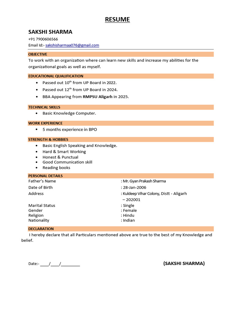 Sakshi Sharma Resume (1) | PDF