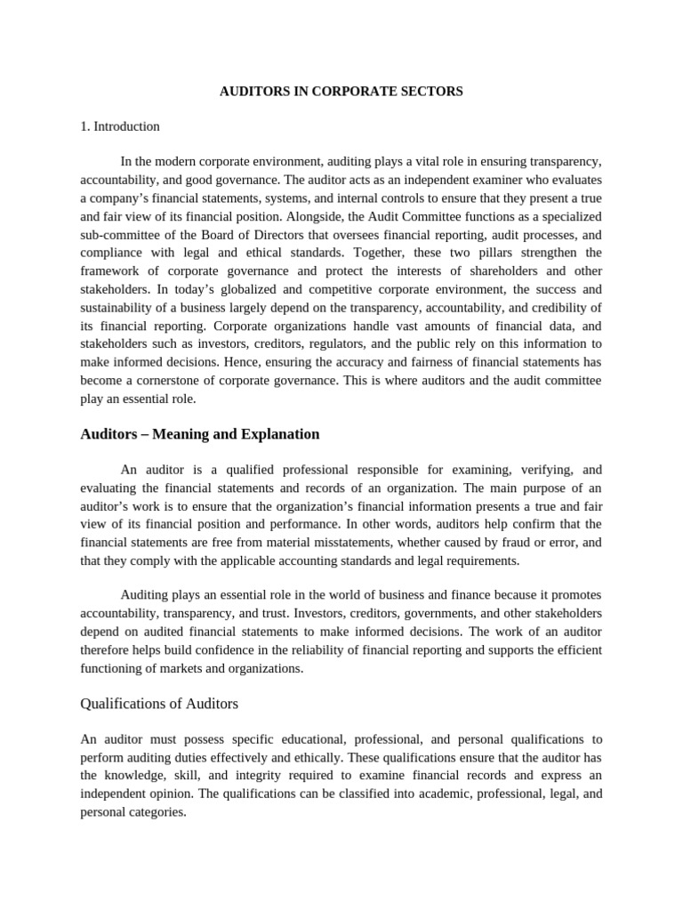 Auditors | PDF | Audit | Internal Control