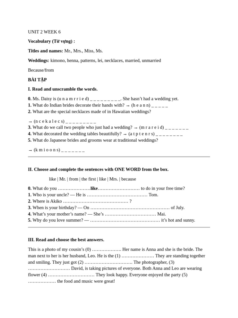 UNIT 2 WEEK 6 | PDF | Marriage, Unions And Partnerships | Fashion ...