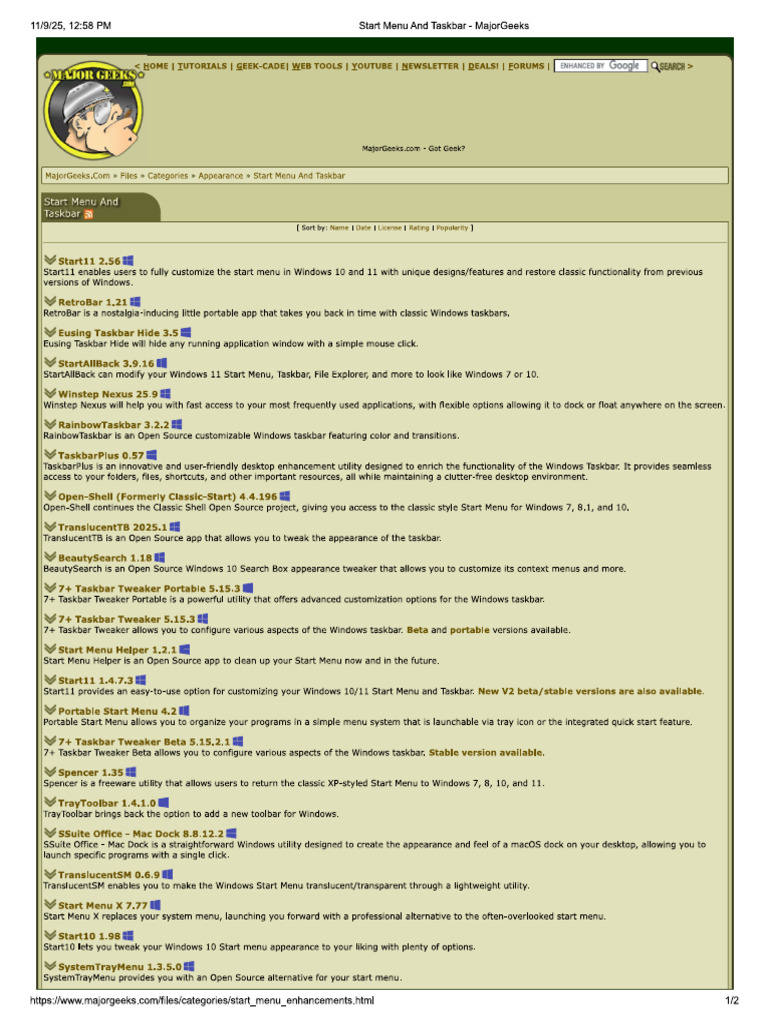 Start Menu and Taskbar - MajorGeeks | PDF