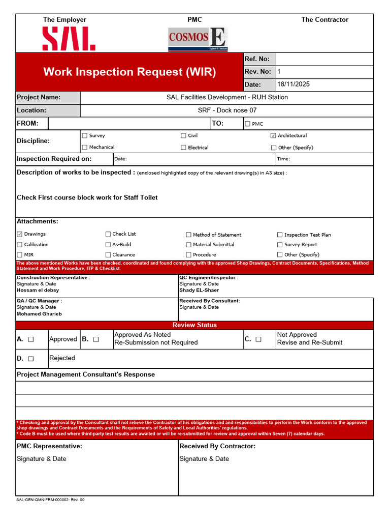 SAL-Work Inspection Request (WIR) 40 | PDF