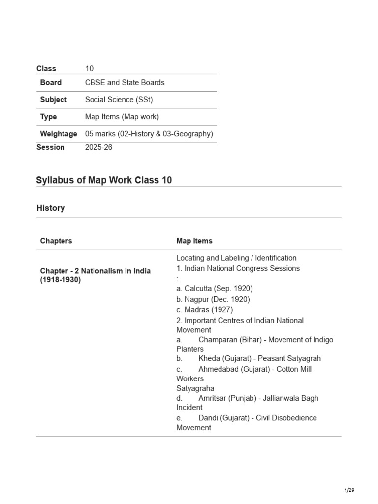 Class 10 Map Work Syllabus Overview | PDF | Gujarat