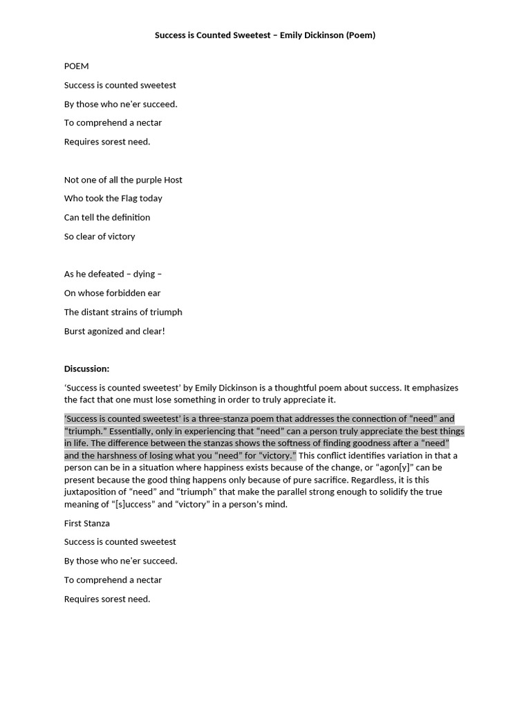 Emily Dickinson's "Success is Counted Sweetest" | PDF