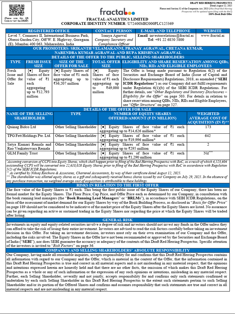 Fractal Analytics IPO Draft Prospectus | PDF | Investing | Equity (Finance)