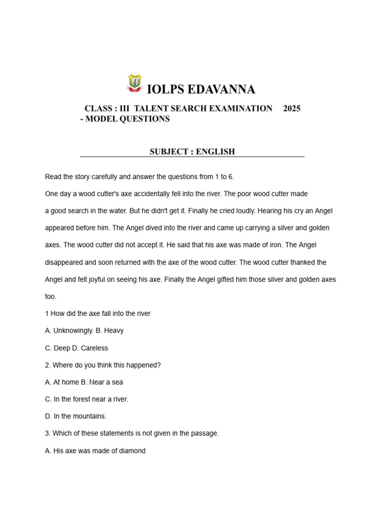 Talent Model 3rd STD English | PDF