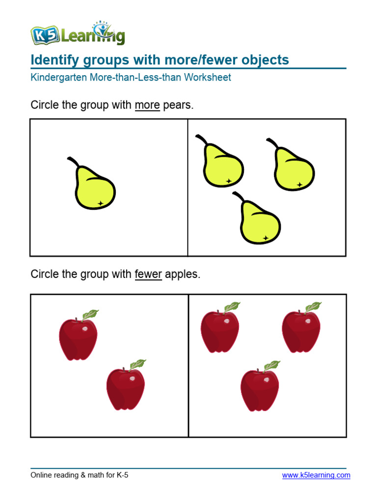 Kindergarten Learn More Than Less Than 1 | PDF