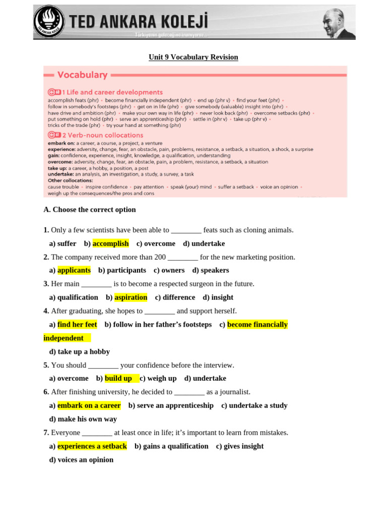 Unit 9-10 Vocab Revision | PDF