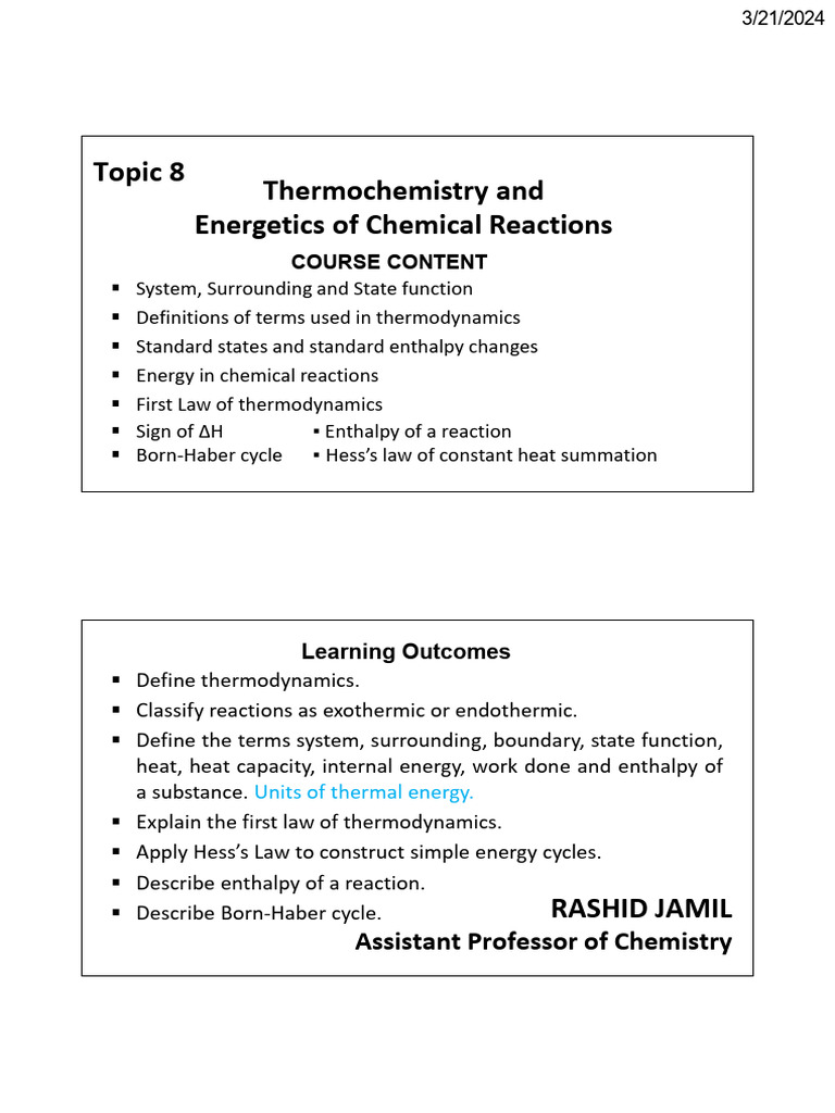 Topic 8 First Year MCAT Thermochemistry 2024 | PDF | Heat | Enthalpy