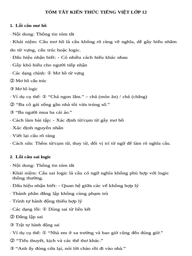 Tom Tat Kien Thuc Tieng Viet UPDATED | PDF