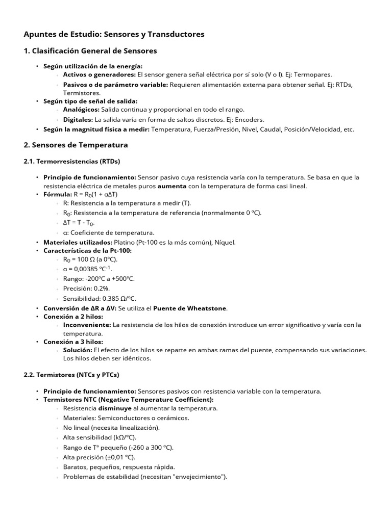Test de Sensores y Transductores-Study-Notes | PDF | Sensor ...