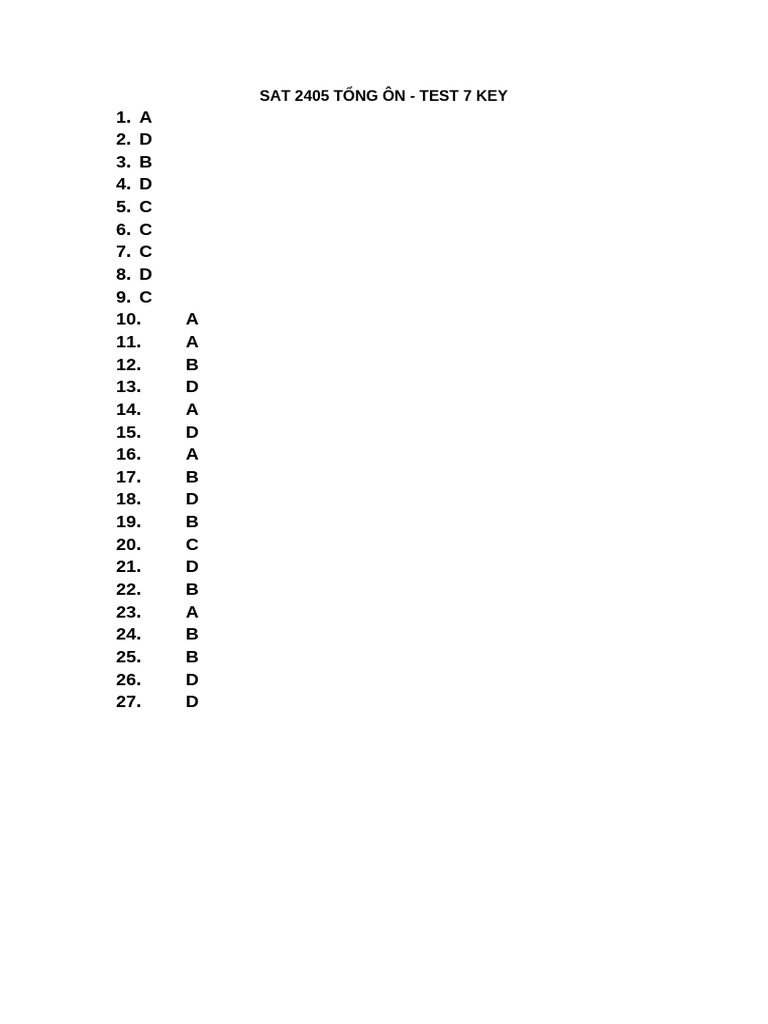 Sat 2405 Tổng Ôn - Test 7 Key | PDF