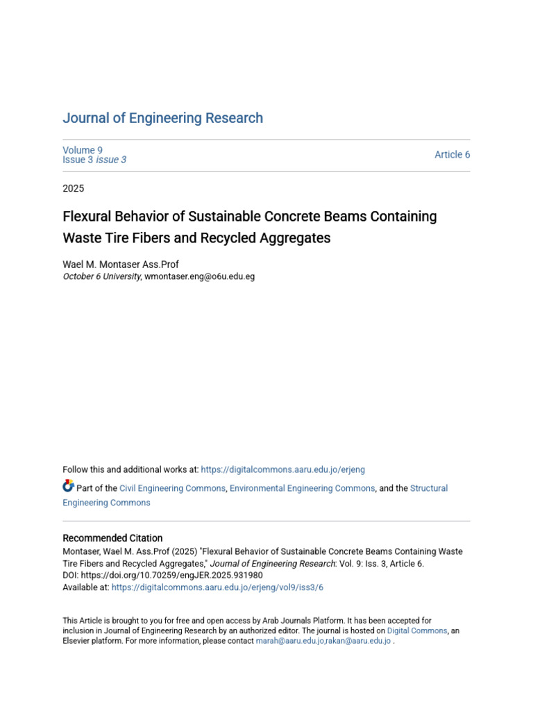 Flexural Behavior of Sustainable Concrete Beams Containing Waste Tire ...