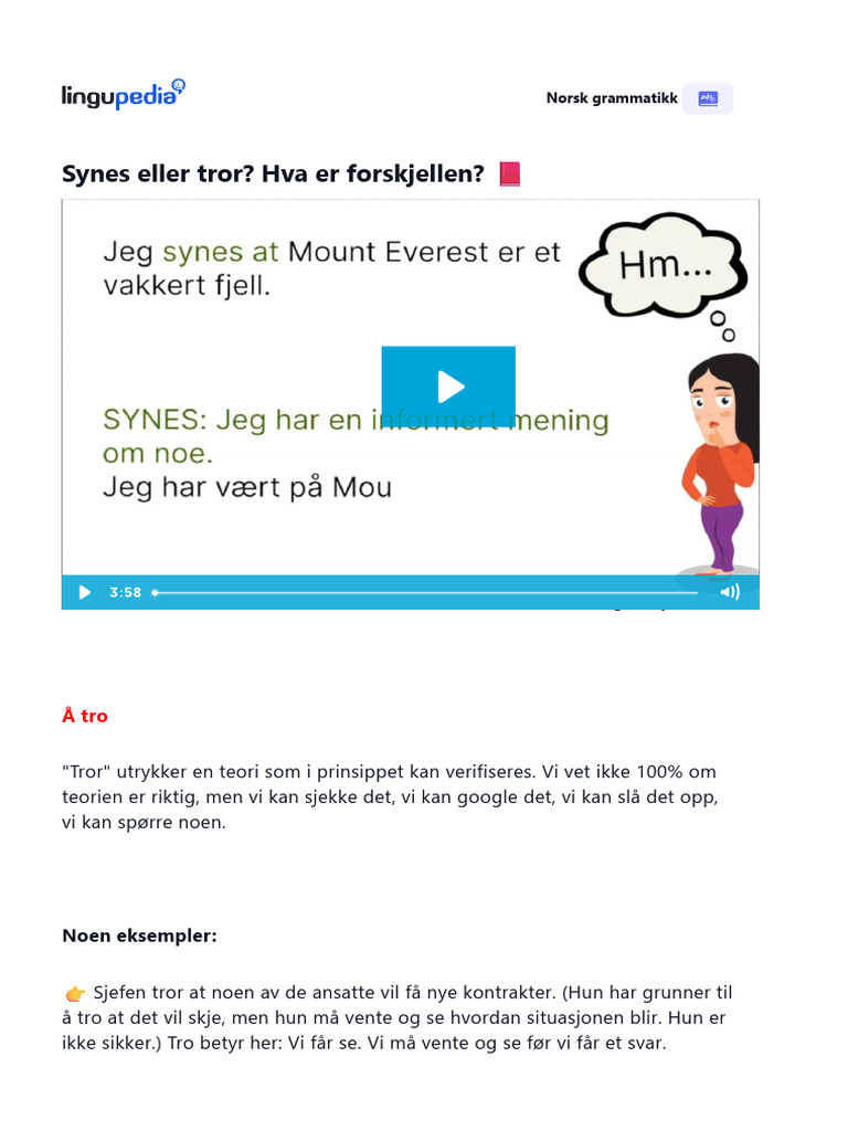Synes eller tror - Hva er forskjellen - ? - ลิงกู่ | PDF