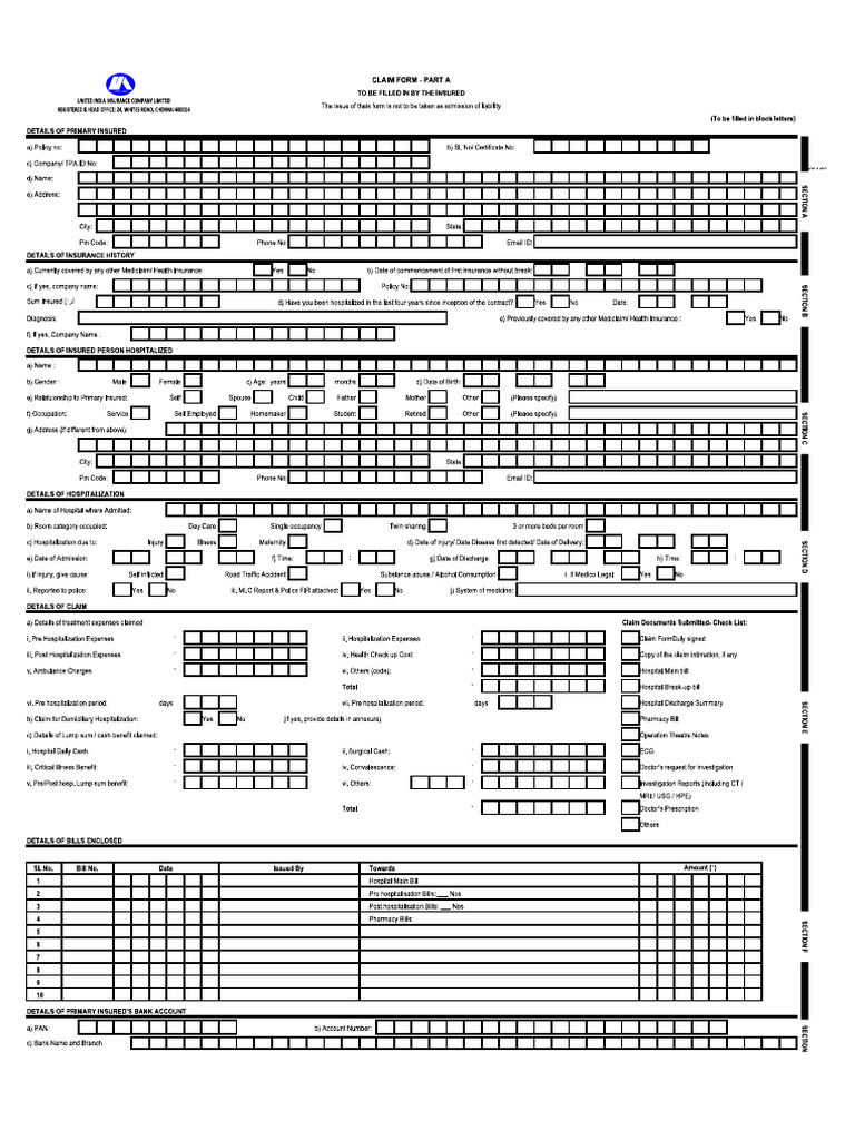 Mediclaim Form UII | PDF