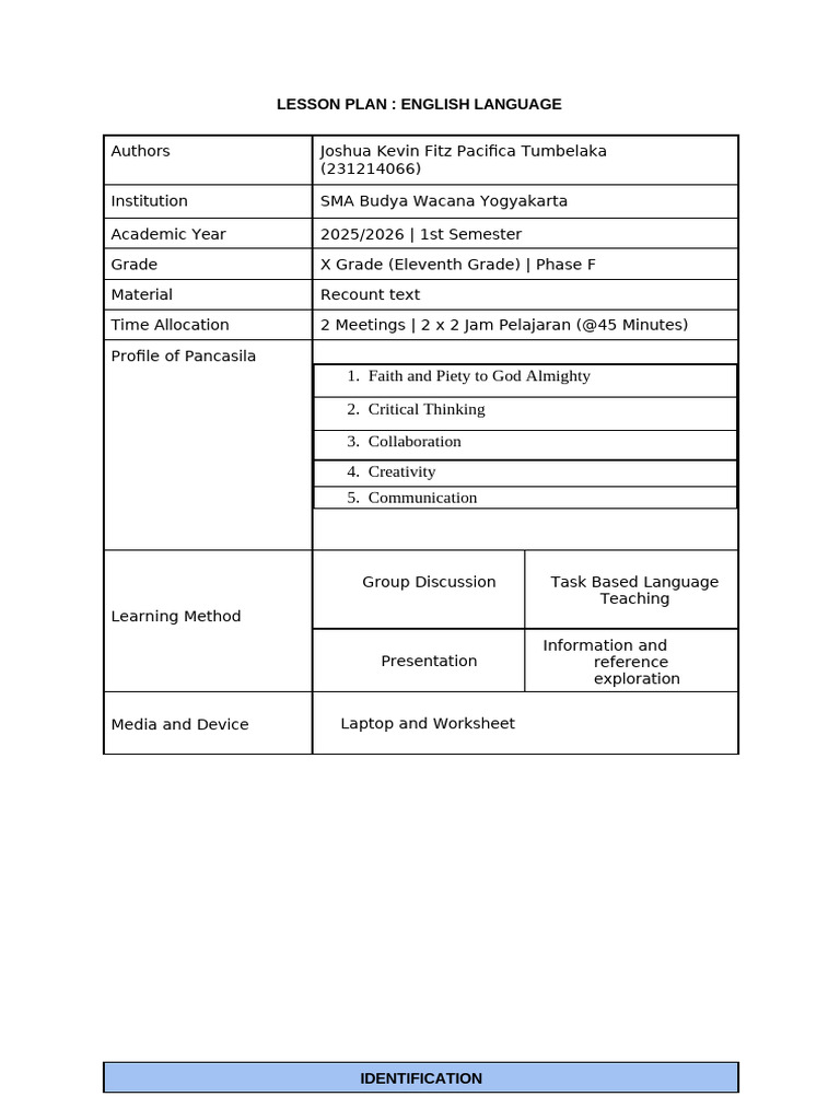 English Lesson Plan: Recount Text | PDF | English Language | Human ...