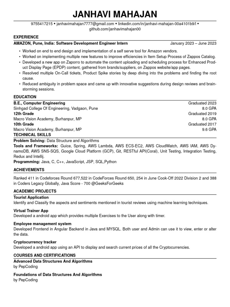 Jan Hav i Mahajan Resume | PDF | Amazon Web Services | Cloud Computing