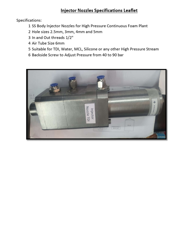 Injector Nozzles Specifications Leaflet | PDF