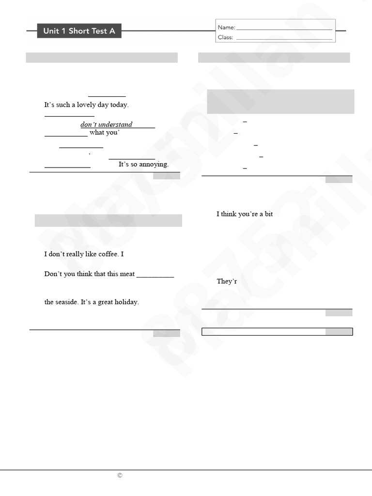 Checkpoint B1+ Unit 1 Short Test A | PDF | Language Mechanics ...