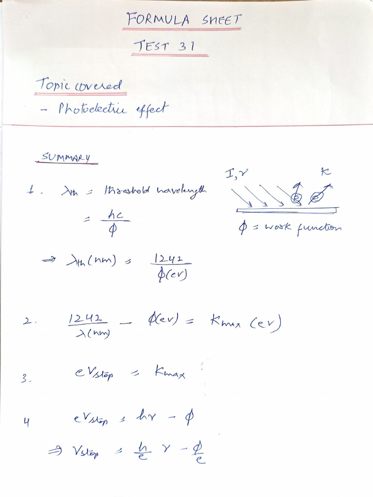 Test 31 - Formula Sheet | PDF