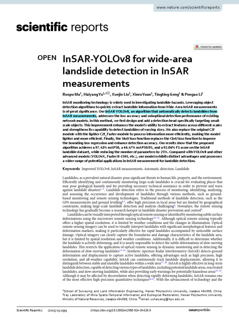 InSAR-YOLOv8: Enhanced Landslide Detection | PDF | Deep Learning ...