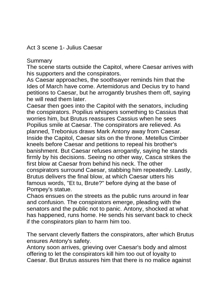 Summary of Act 3, Scene 1: Julius Caesar | PDF | Mark Antony | Julius ...