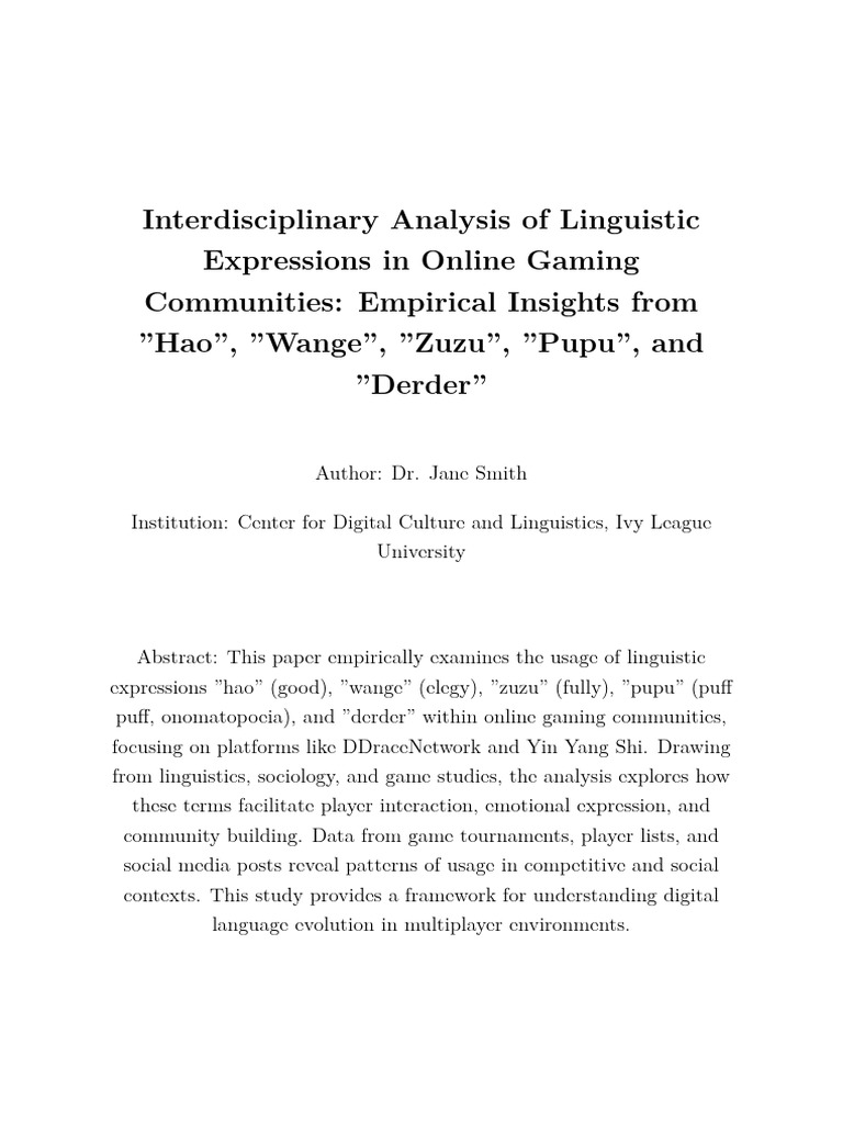 Interdisciplinary Analysis of Linguistic Expressions in Online Gaming ...