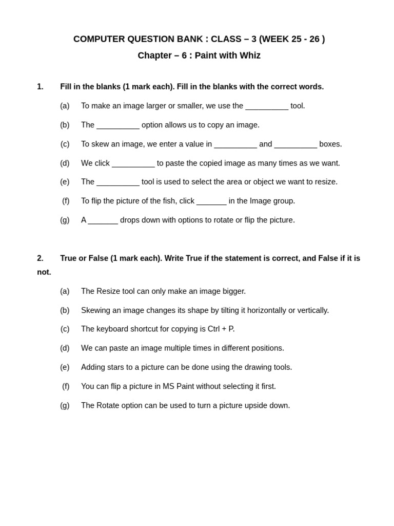 Class 3 Computer Skills Question Bank | PDF | Computer Keyboard | Image ...