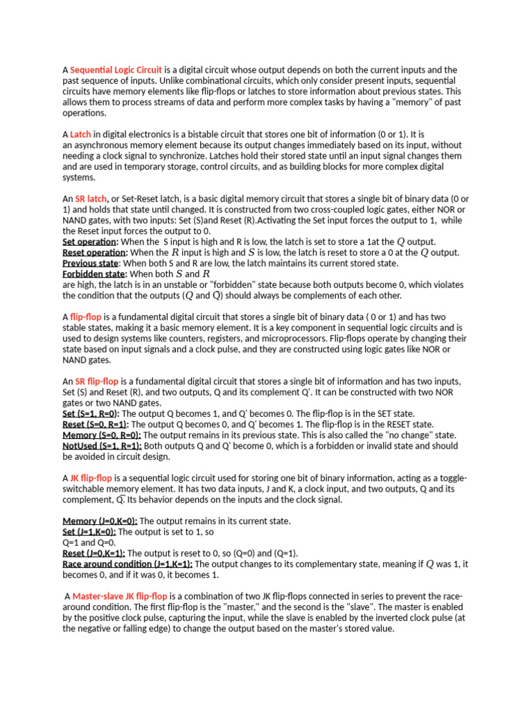 A Sequential Logic Circuit Is A Digital Circuit Whose Output Dep... | PDF | Logic Gate ...