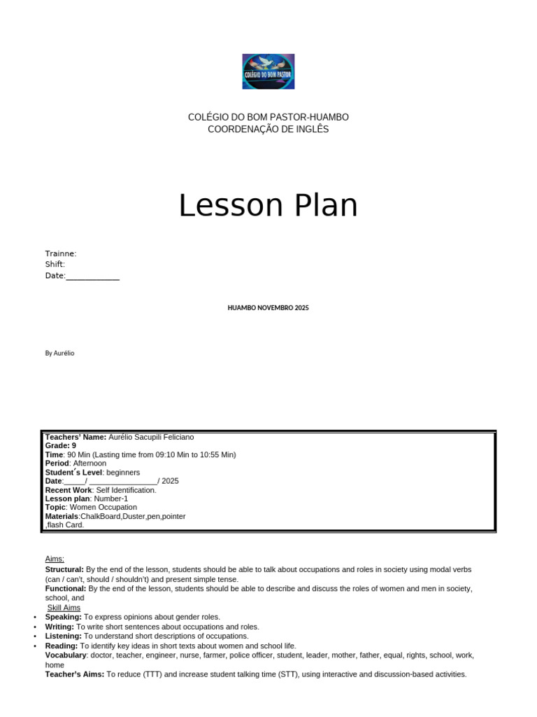 Lesson PLan MR Aurélio - 024234 | PDF | Human Communication | Learning