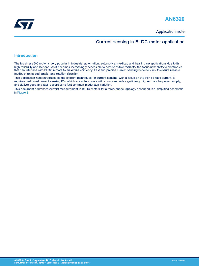An6320 Current Sensing in BLDC Motor Application Stmicroelectronics ...
