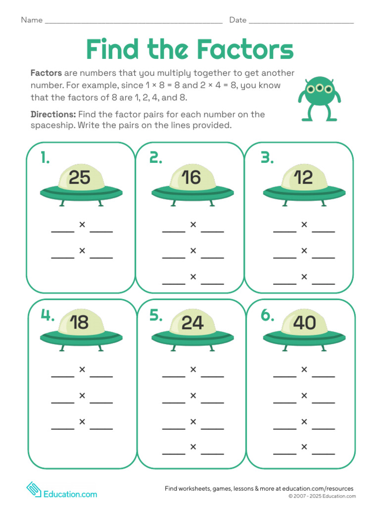 Factor Pairs Worksheet for Kids | PDF