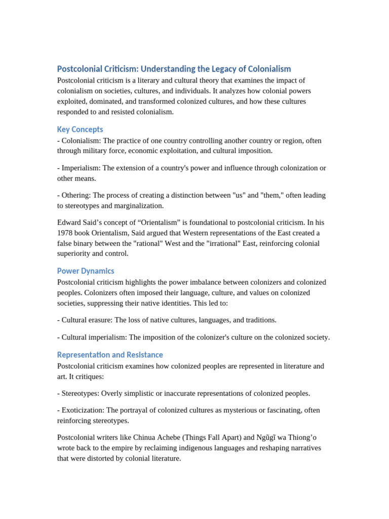 Postcolonial Criticism Enhanced | PDF | Postcolonialism | Colonialism