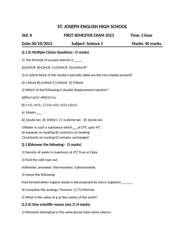 STD 10 Sci 1 | PDF | Periodic Table | Chemical Reactions