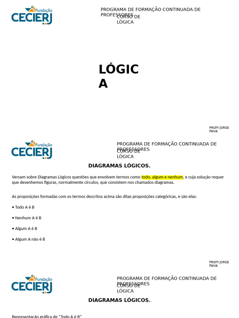 Aula de Lógica - Diagrama Lógico - Live 18-07 | PDF | Lógica | Proposição