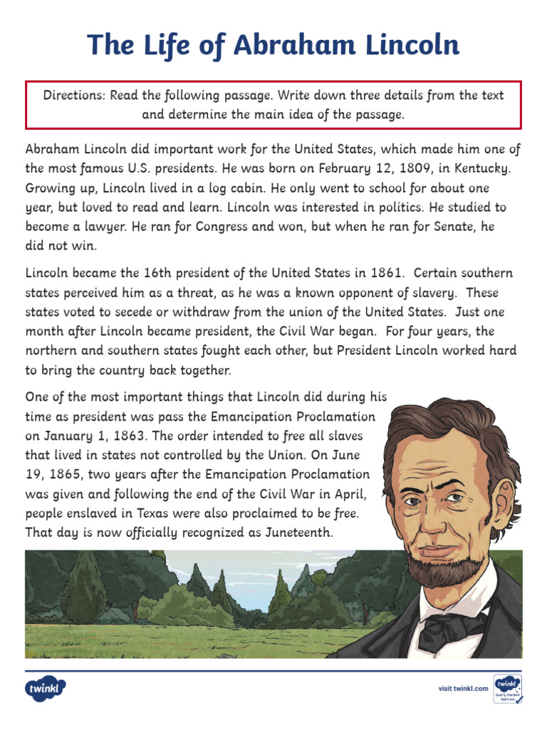 Us T 2549249 Abraham Lincoln Main Idea Activity Sheet Ver 2 | PDF
