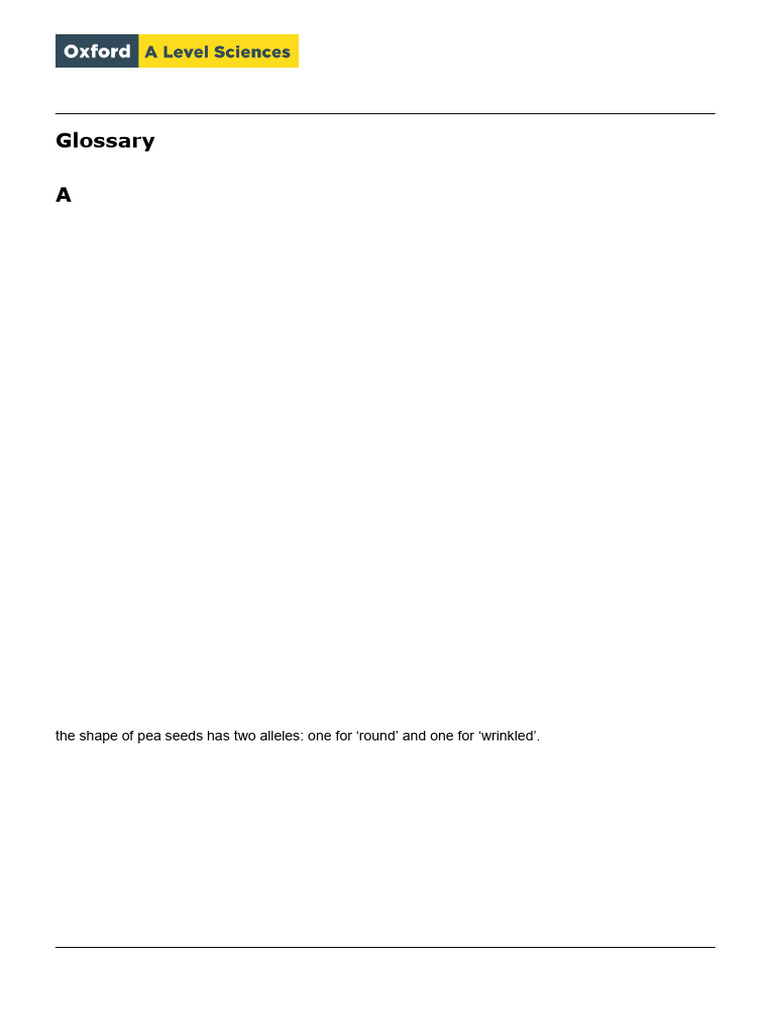 Alevel AQA Bio Mo00 Glossary Y2 | PDF | Cell (Biology) | Biology