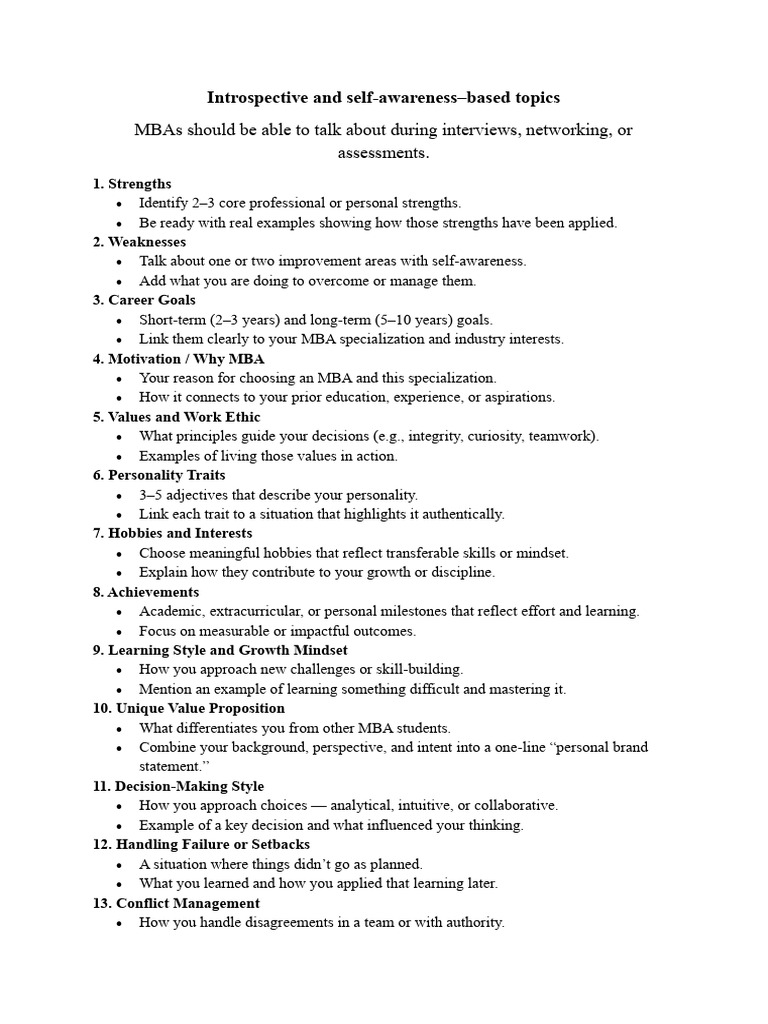 Self Reflection Handout | PDF | Master Of Business Administration ...
