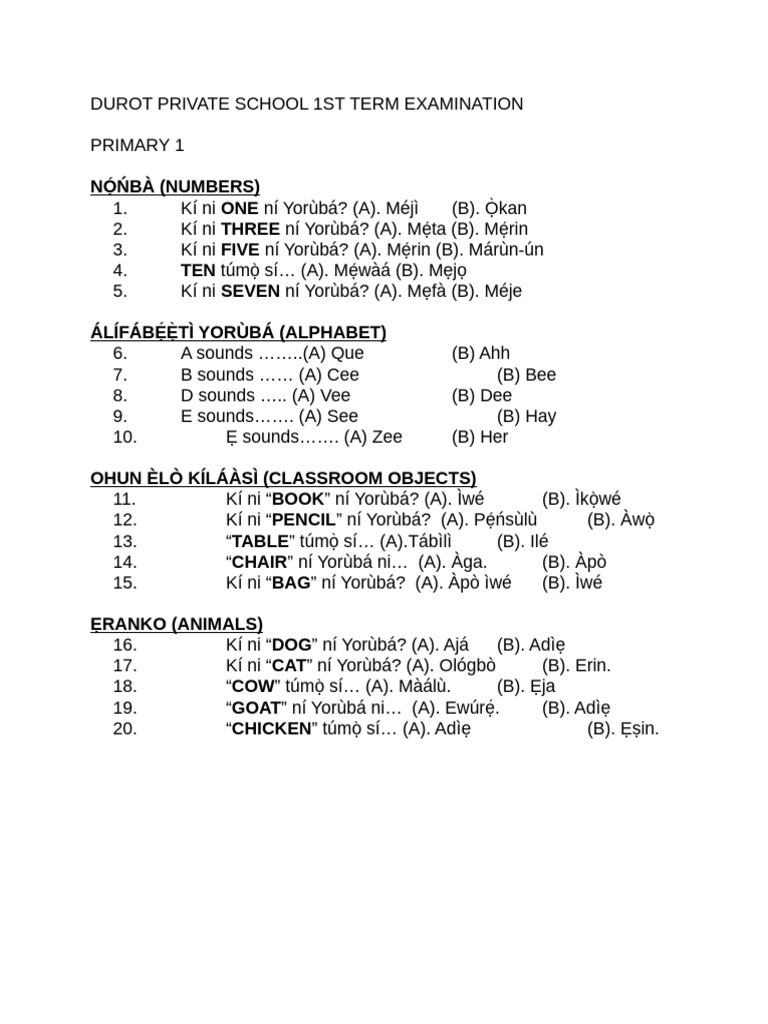 DPS 1ST Term Exam Questions - 063030 | PDF