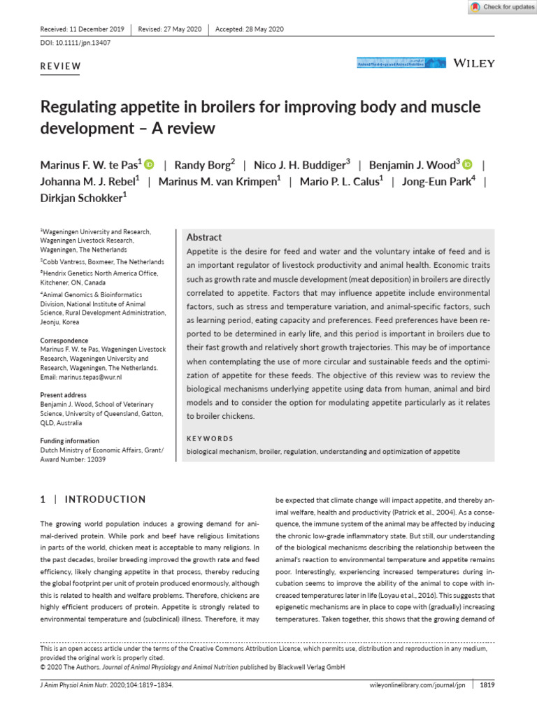 Animal Physiology Nutrition - 2020 - Pas - Regulating Appetite in ...