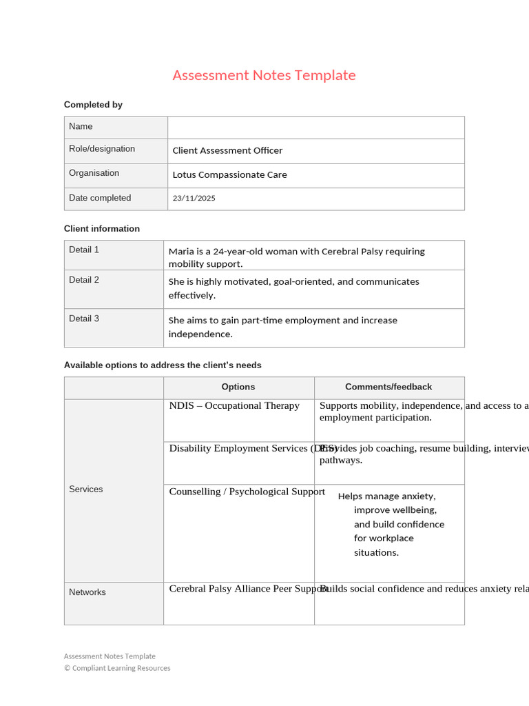 Assessment Notes | PDF | Accessibility | Occupational Therapy